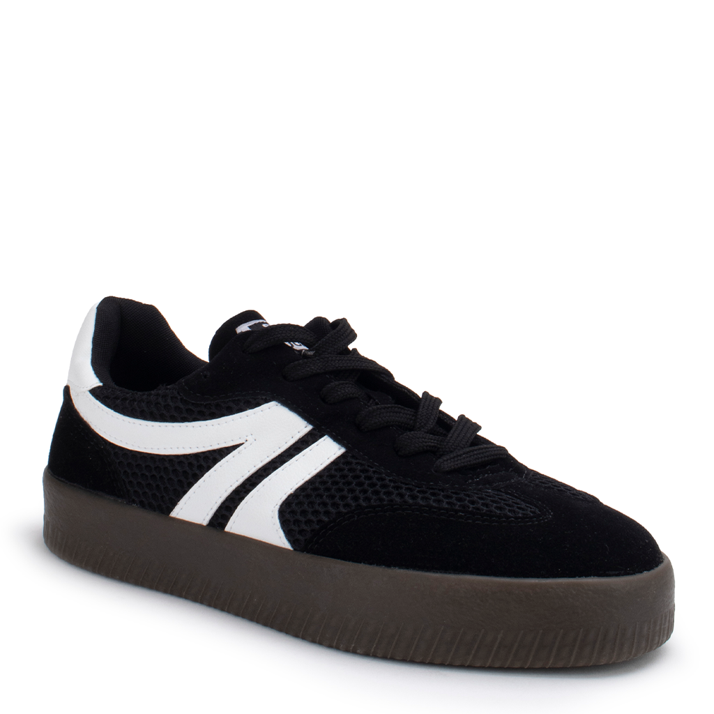 Tênis Casual Detalhe Tela Listras Solado Alto Sua Cia - Preto