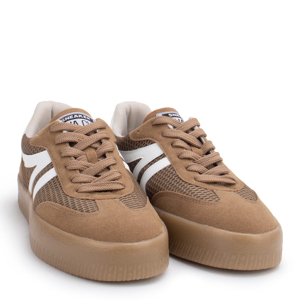 Tênis Casual Detalhe Tela Listras Solado Alto Sua Cia - Ambar